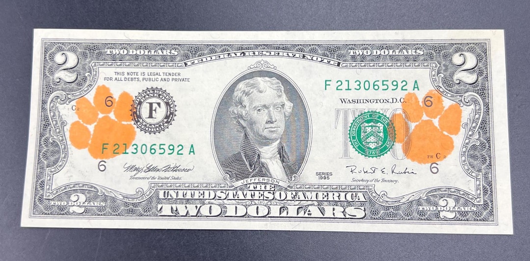 1995 2 Two Dollar FRN Federal Reserve Note UNC Details Clemson Tiger ...