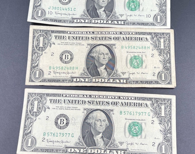 5 Note Lot 1963 B 1 One Dollar Barr Signature Federal Reserve Note ...