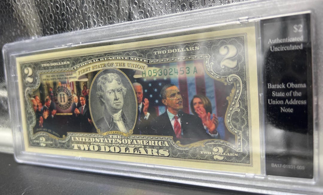 44th President Barack Obama Colorized 2 Two Dollar FRN Federal Reserve ...