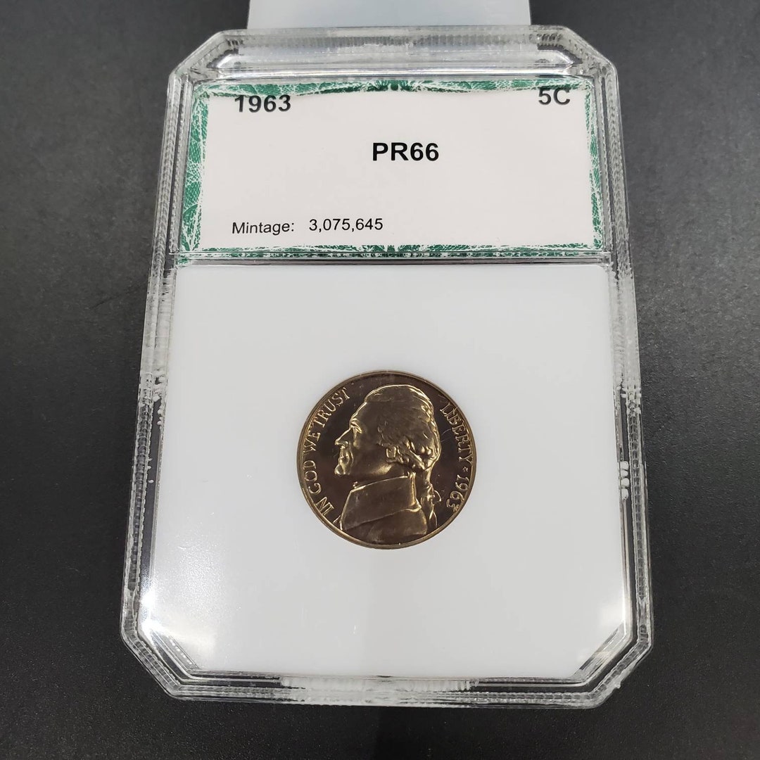 1963 P Jefferson Nickel Proof Coin PCI PR66 10-15% Rotated Die Error ...