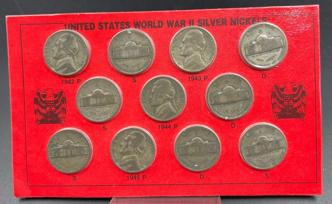 1942 - 1945 PDS WW2 Wartime Silver Jefferson Nickel Circ 11 Coin Set in ...
