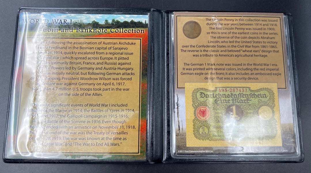 World War One Coin & Banknote Set With Lincoln Wheat 1c Very Circ and ...