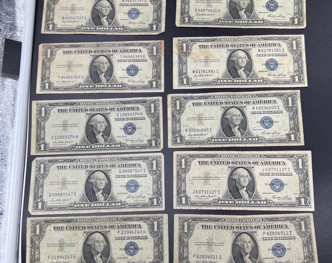 Lot of 10 1935 E One Dollar US Silver Certificate Bills Blue Seal Notes ...