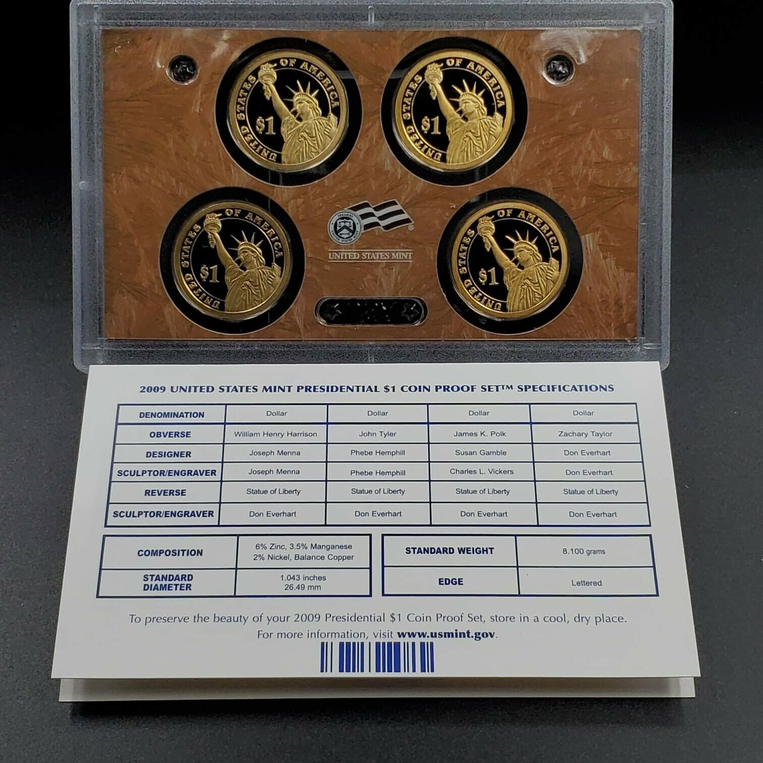 2009 US Mint Presidential 1 Dollar Coin Proof Set Complete With Box and ...