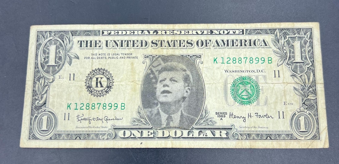 1963 A 1 One Dollar FRN Federal Reserve Note With JFK John F Kennedy ...