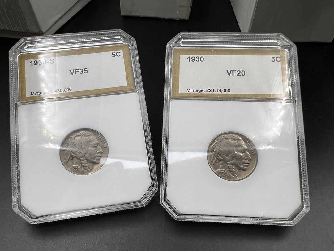 2 Coin Date Set 1930 P & S 5c Buffalo Nickel Coins PCI Certified VF ...