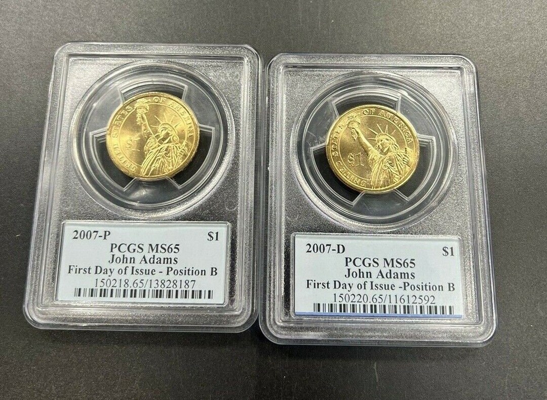 2 Dollar Set 2007 P & D John Adams Presidential PCGS MS65 FDOI Position ...