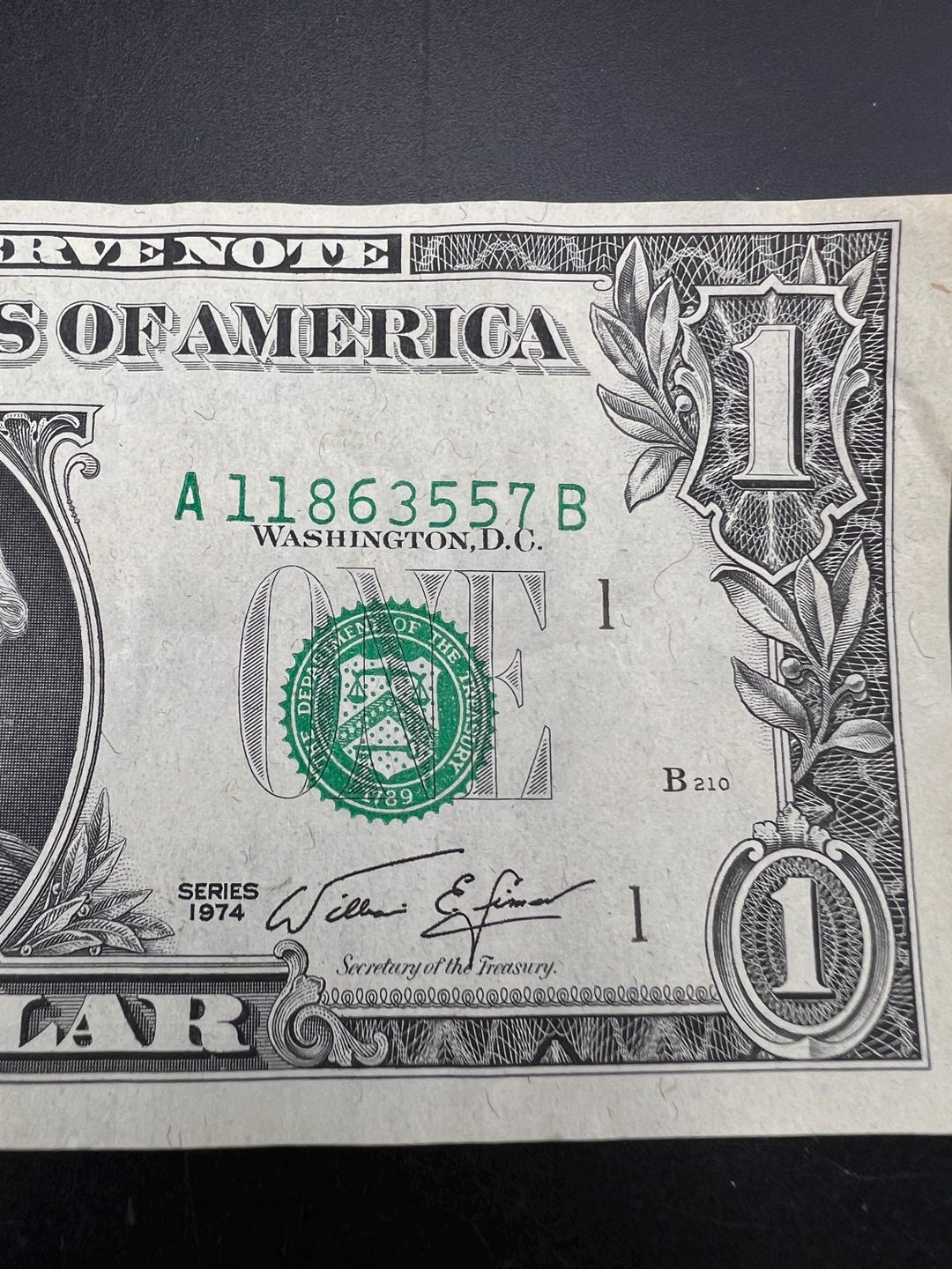 Misalignment Overprint Error 1974 1 One Dollar FRN Error Note ...