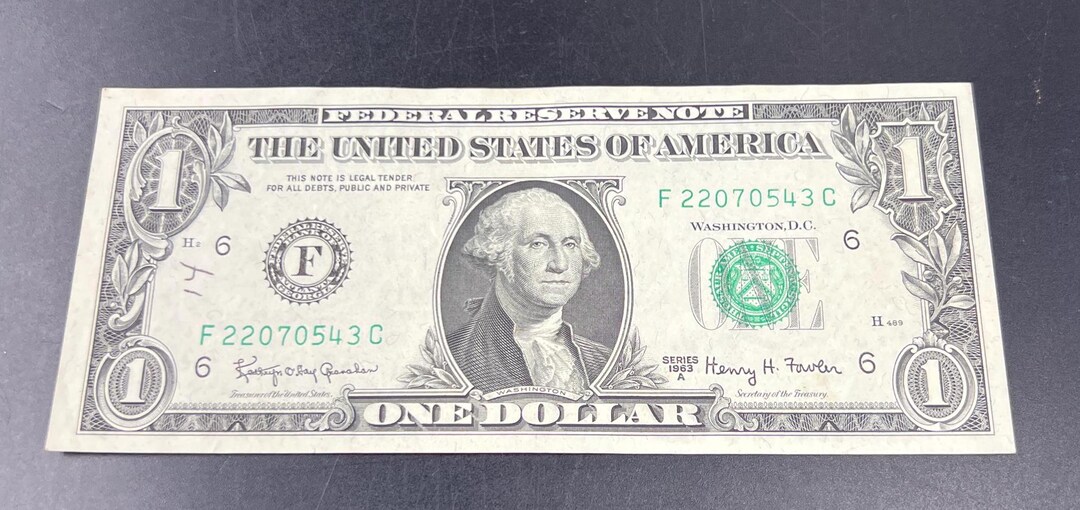 1963 A 1 One Dollar FRN Federal Reserve Note Fowler Bill AU About UNC ...