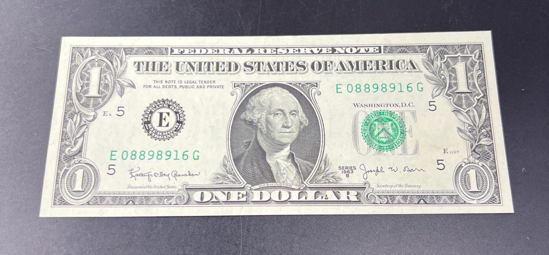 1963 B 1 One Dollar FRN Federal Reserve Note Barr Bill AU About UNC ...