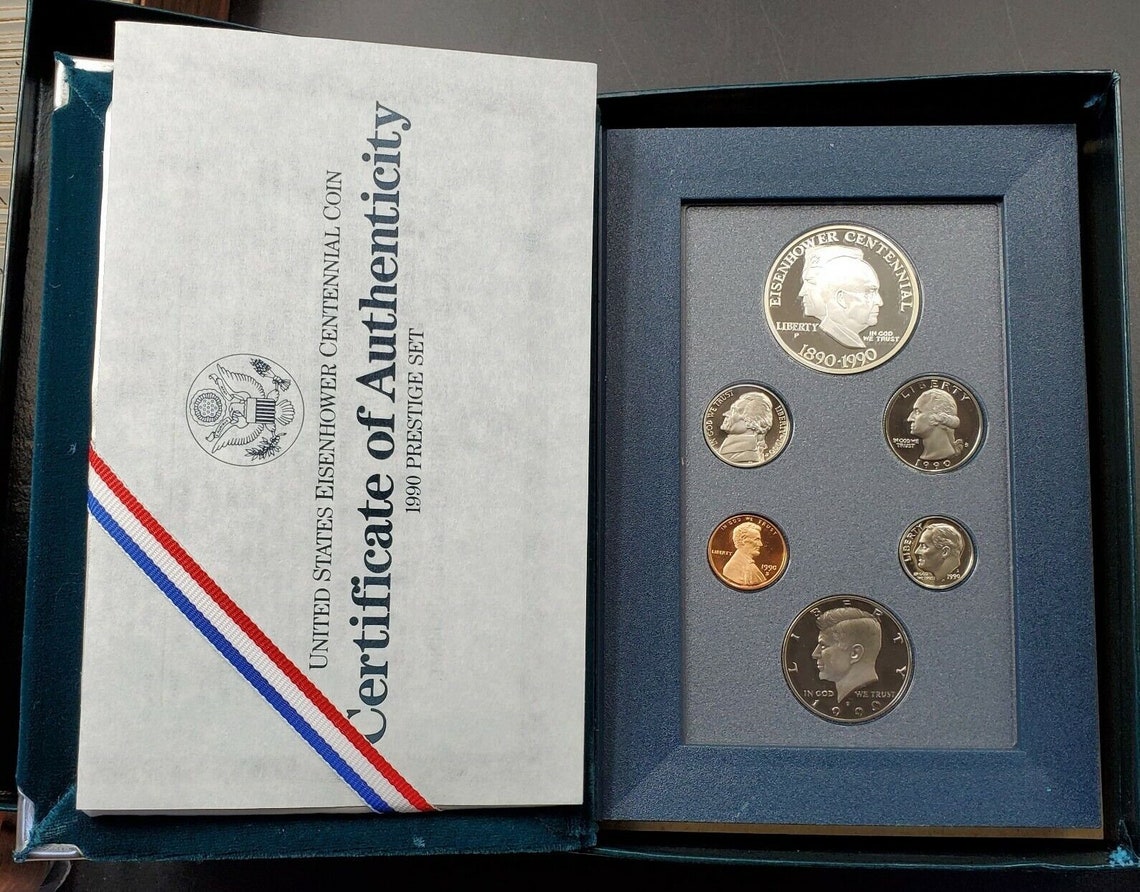 1990 S US Mint Prestige Proof Set OGP Box COA Silver Dollar ...
