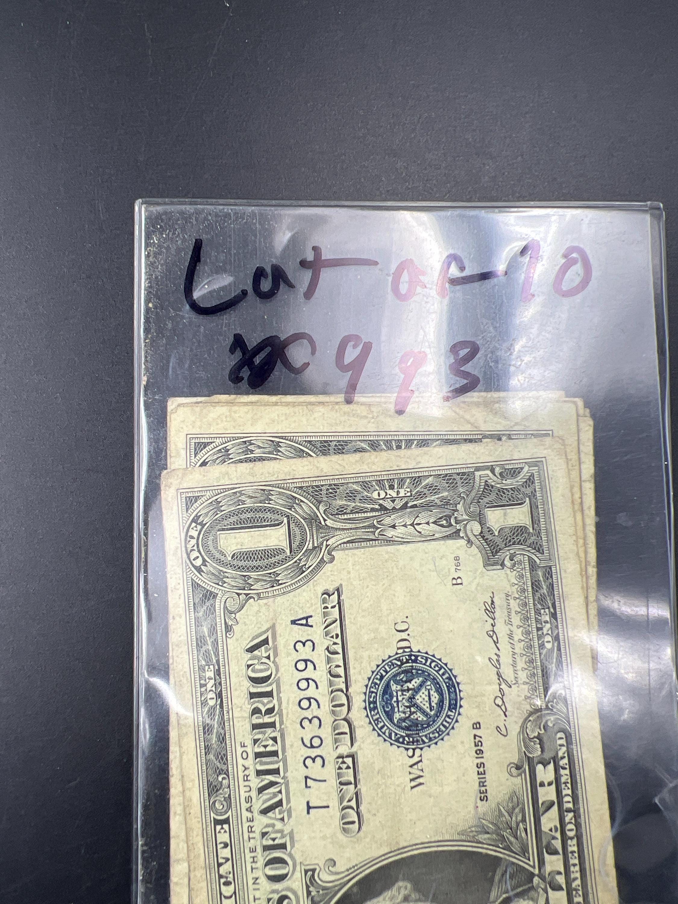 Lot of 10 1957 1 One Dollar Blue Seal Silver Certificates 993 Average ...
