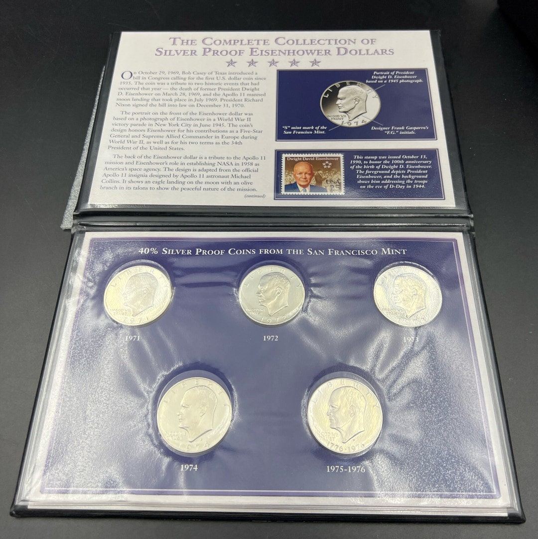 Complete Set of 5 40% Silver Proof Eisenhower Ike 1 One Dollars in ...