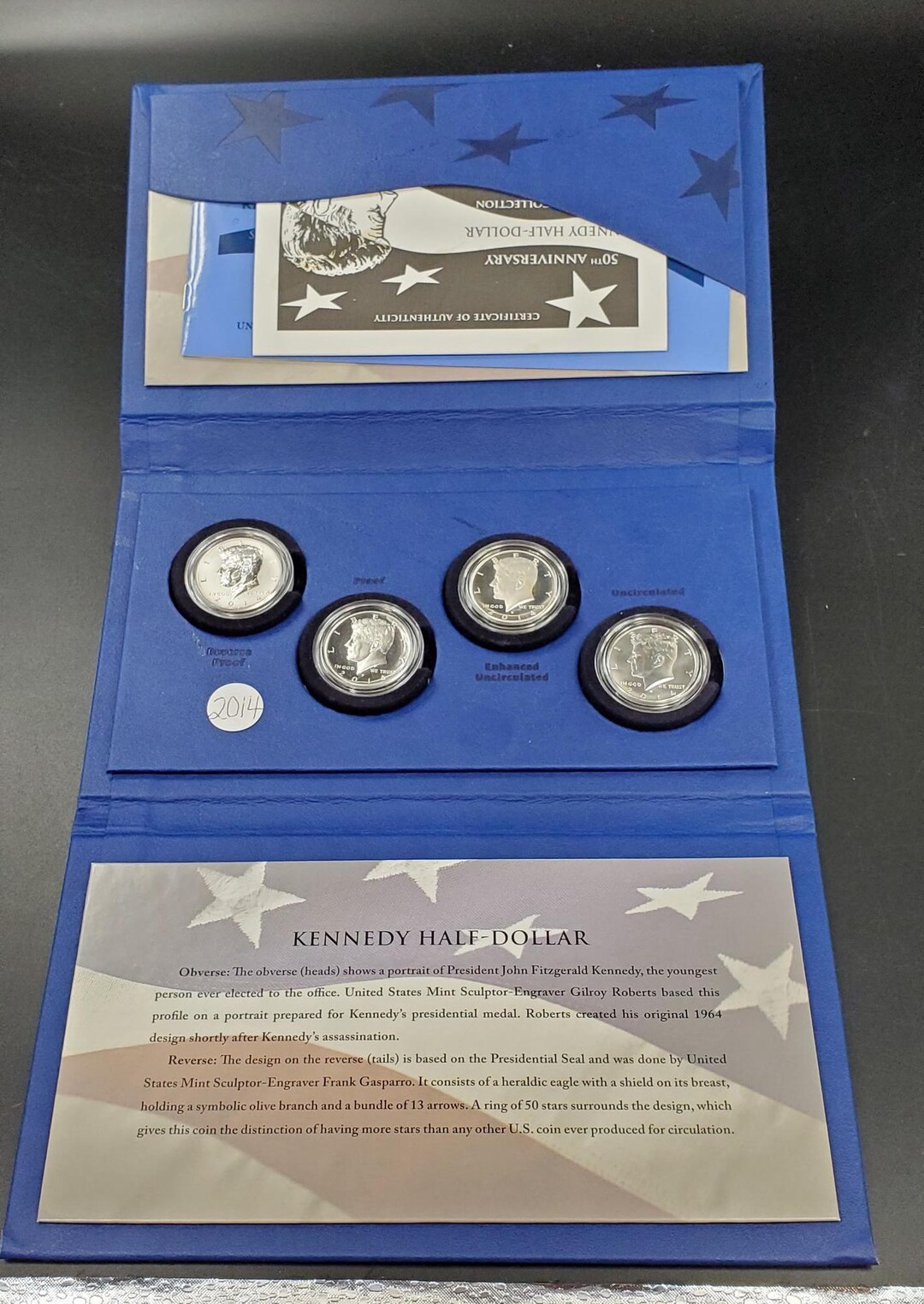 2014 50th Anniversary Kennedy Half Dollar Silver 4 Coin Set With Box ...