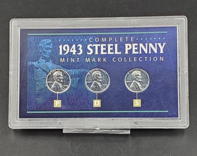 Complete 1943 Steel Penny Mint Mark Collection 3 Pc Collectible Coin ...