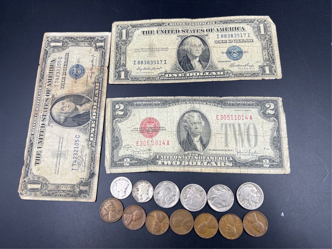 Great Depression Era Pocket Money 1928 Two Dollar Bill 4 Buffalo 5c 2 ...