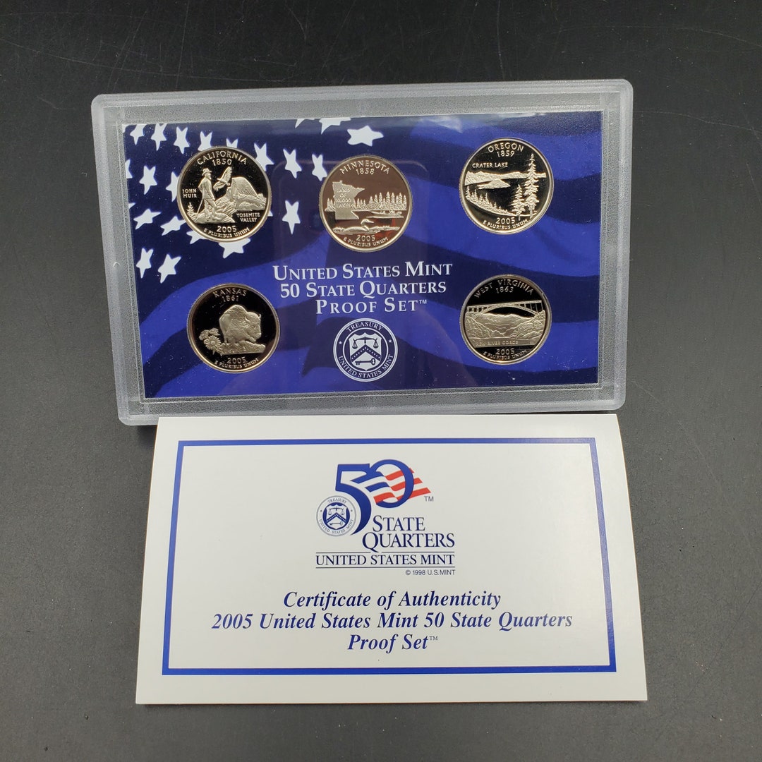 2005 S United State Mint Statehood State Quarter Proof Clad 5 Coin Set ...