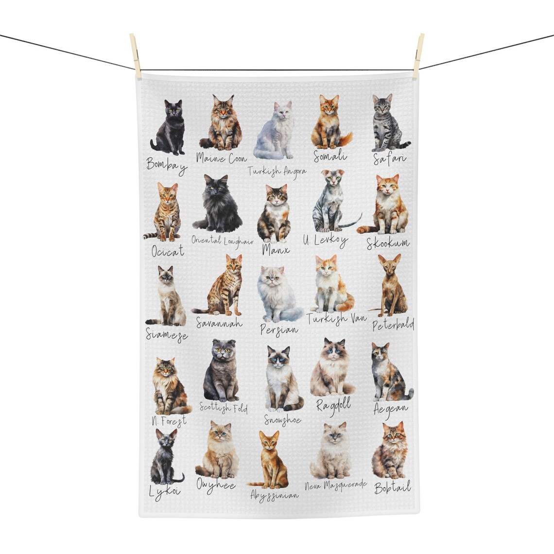 Cats Tea Towel, Cat Tea Towel, Cat Lovers Gift, Types of Cats Tea Towel ...