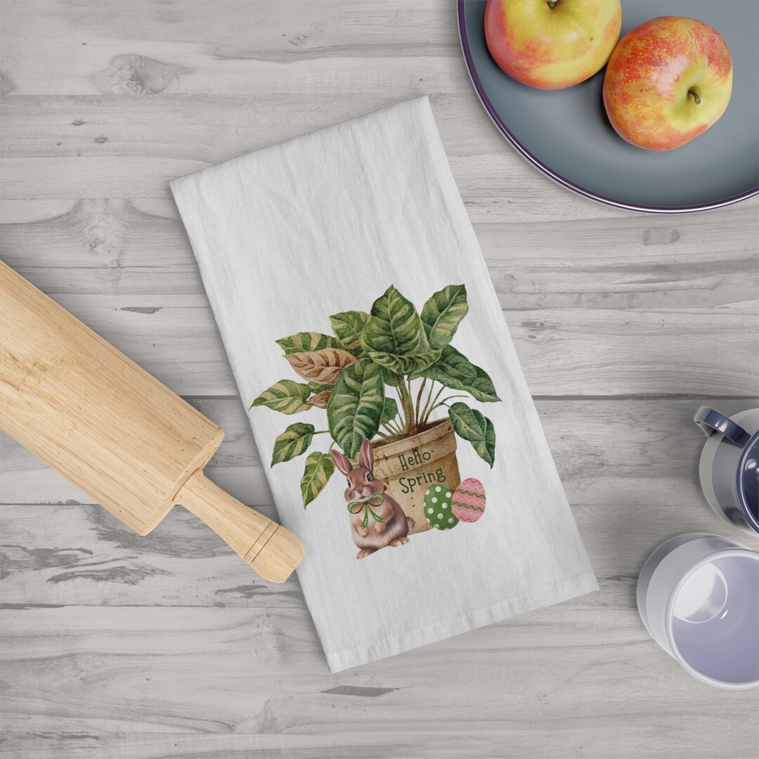 Spring Easter Tea Towel, Cottagecore Cotton Tea Towel, Hello Spring ...