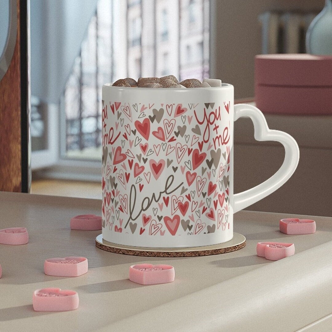 Love Hearts, Heart-shaped Mug, Valentines Mug,you and Me is Love ...