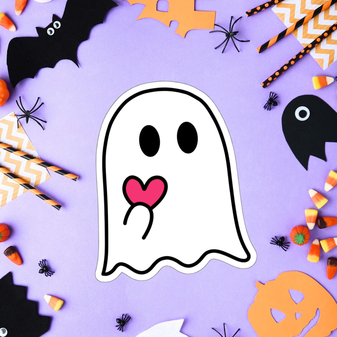Cute Ghost Sticker, Ghost With a Heart, Halloween Time, Ghost Sticker ...
