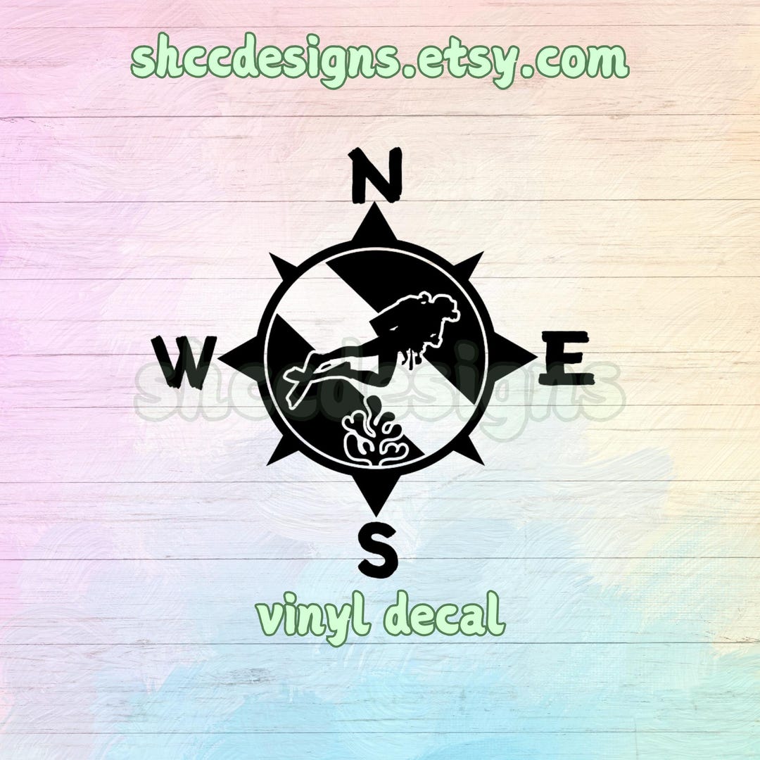 SCUBA Diving Compass Vinyl Decal - Coral Reef Design - Etsy
