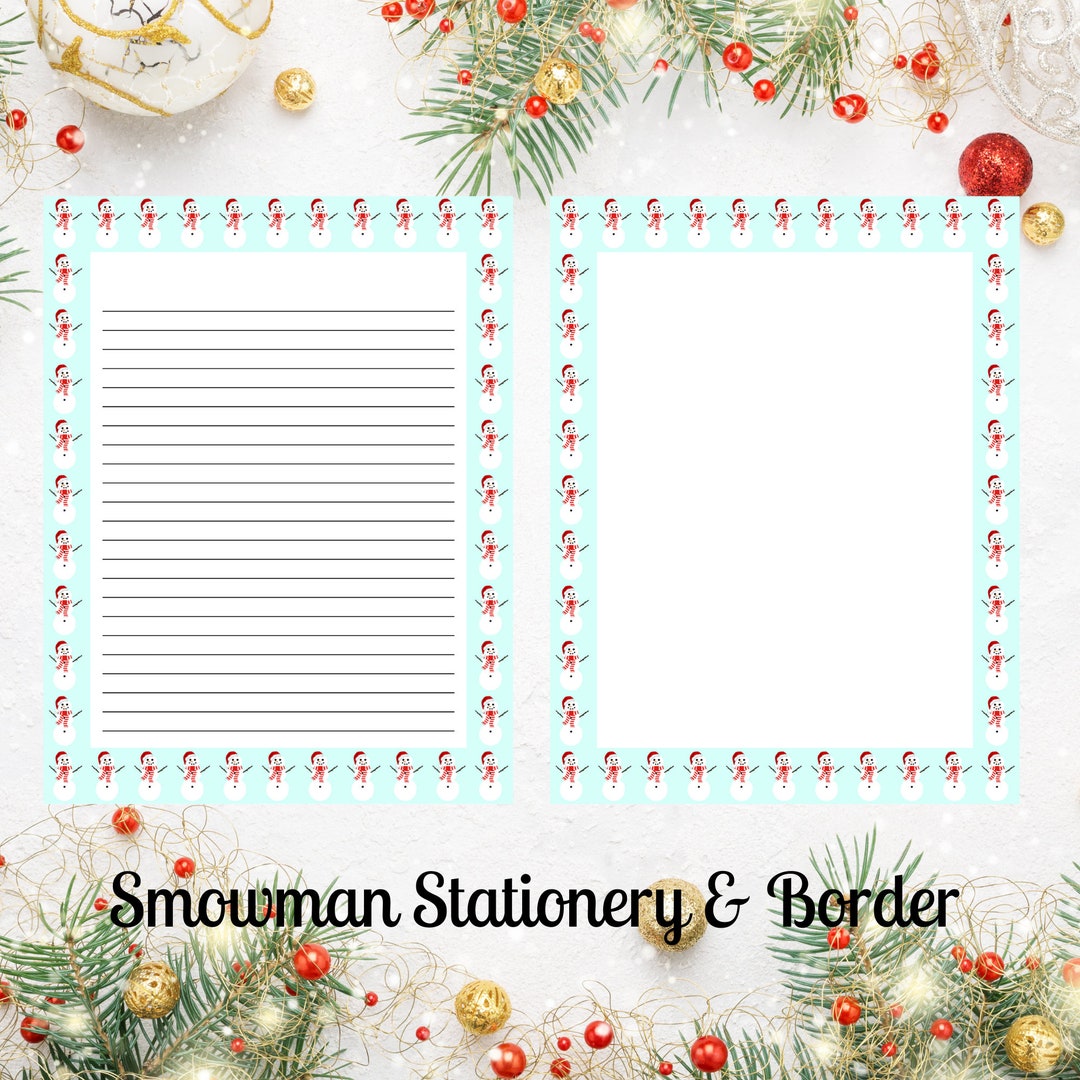 Snowman Stationery & Border Paper Template. Printable US Letter and A4 ...