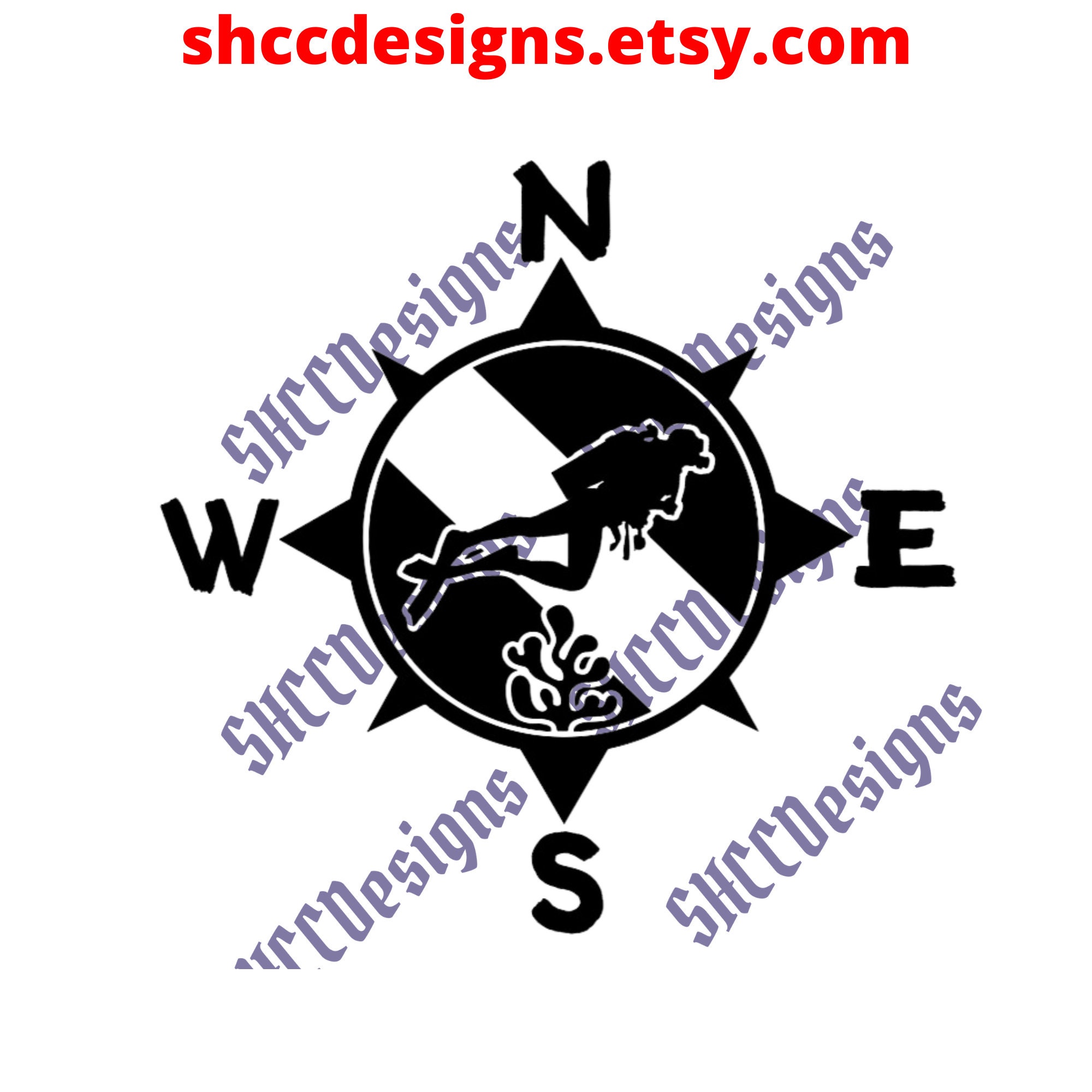SCUBA Diving Compass With Coral Vinyl Decal / Scuba Diver Decal ...