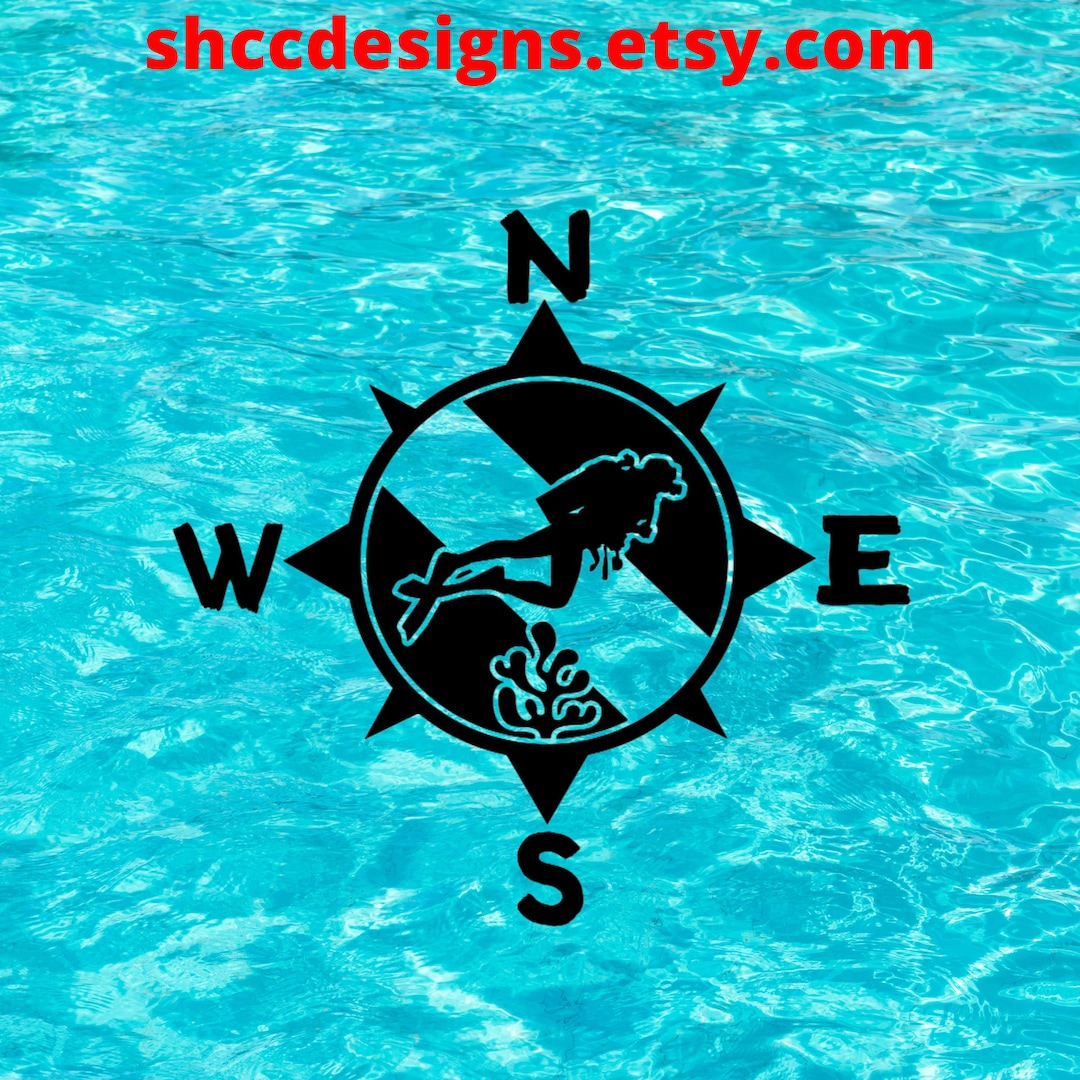 SCUBA Diving Compass With Coral Vinyl Decal / Scuba Diver Decal ...