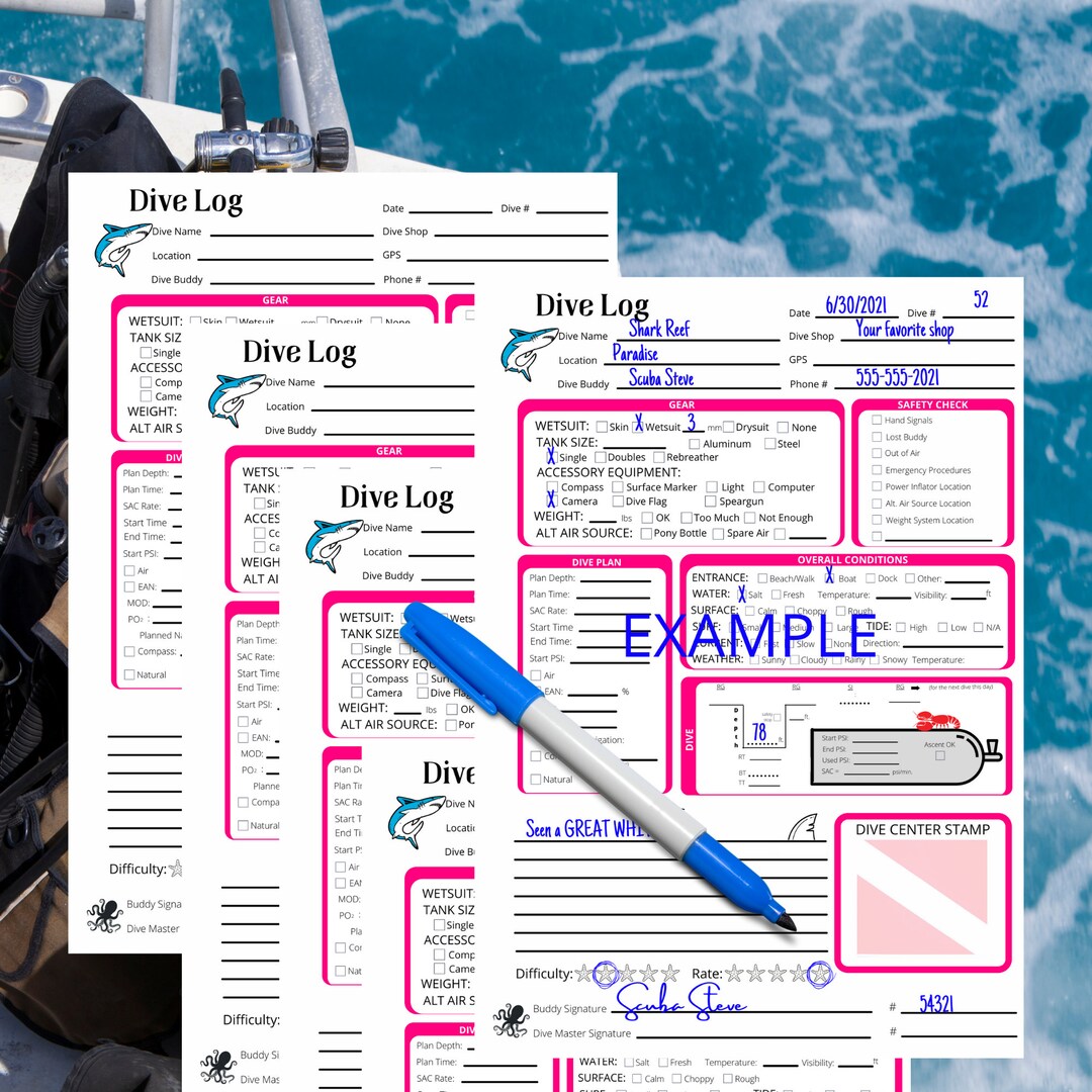 Pink Scuba Diving Log Book: Diver Information & Note Sheets (A5 Digital ...