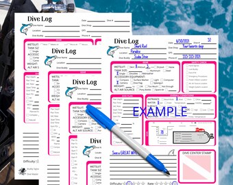 Blue Scuba Diving Log Book Sheets Diver Information & Note | Etsy