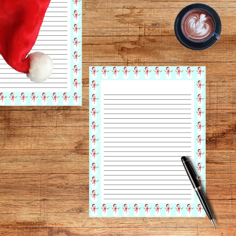 Snowman Stationery & Border Paper Template. Printable US Letter and A4 ...