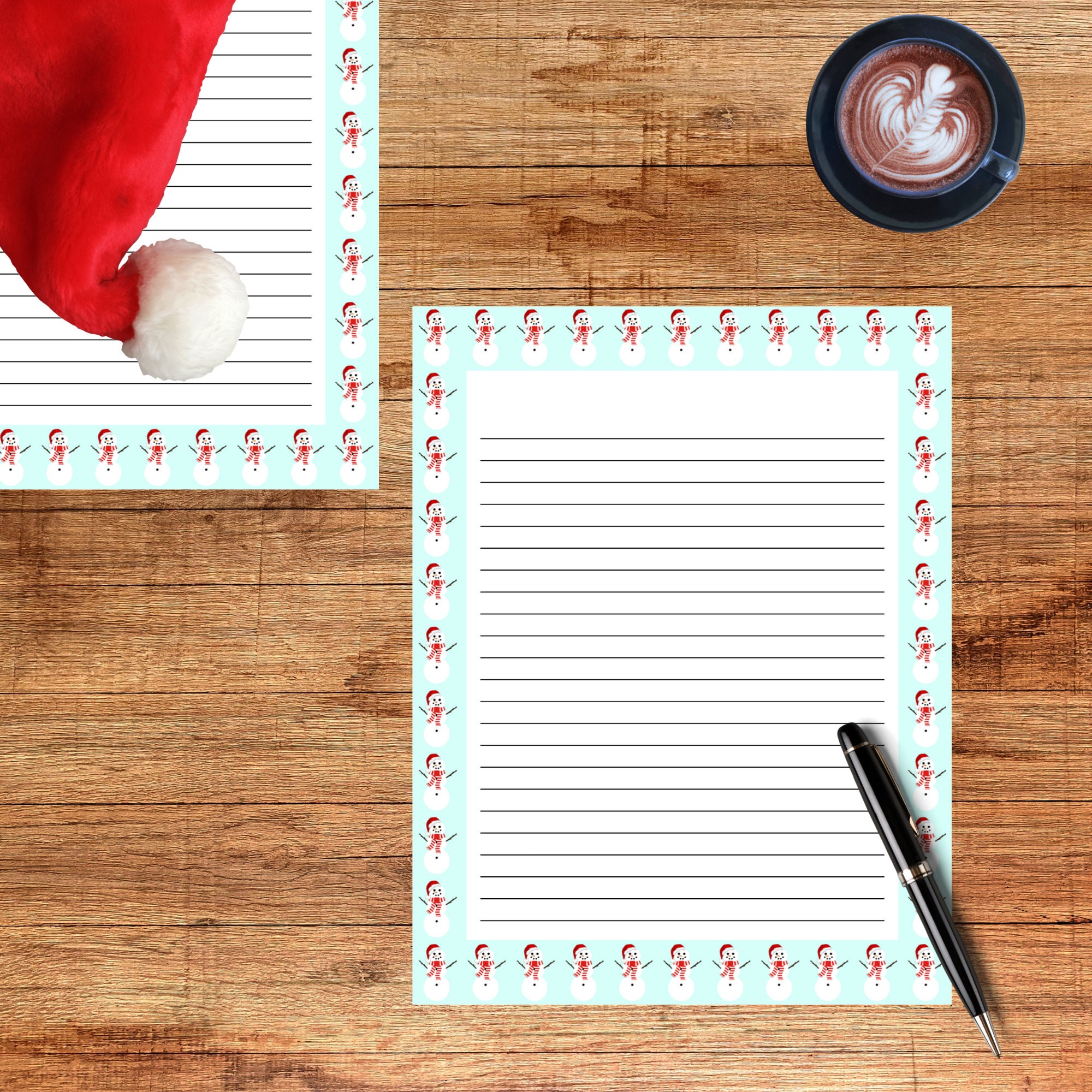 Snowman Stationery & Border Paper Template. Printable US Letter and A4 ...