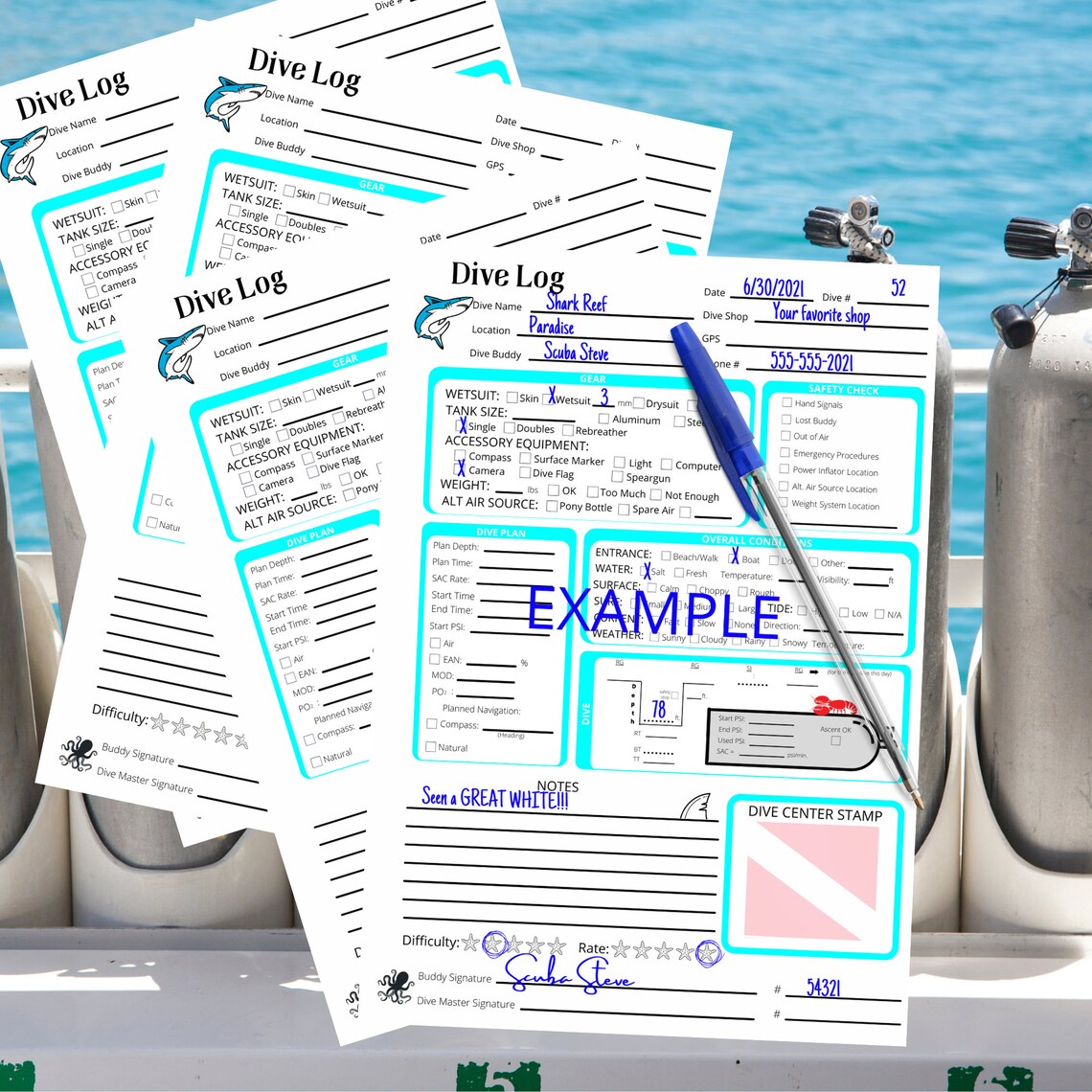 Blue Scuba Diving Log Book Sheets Diver Information & Note - Etsy