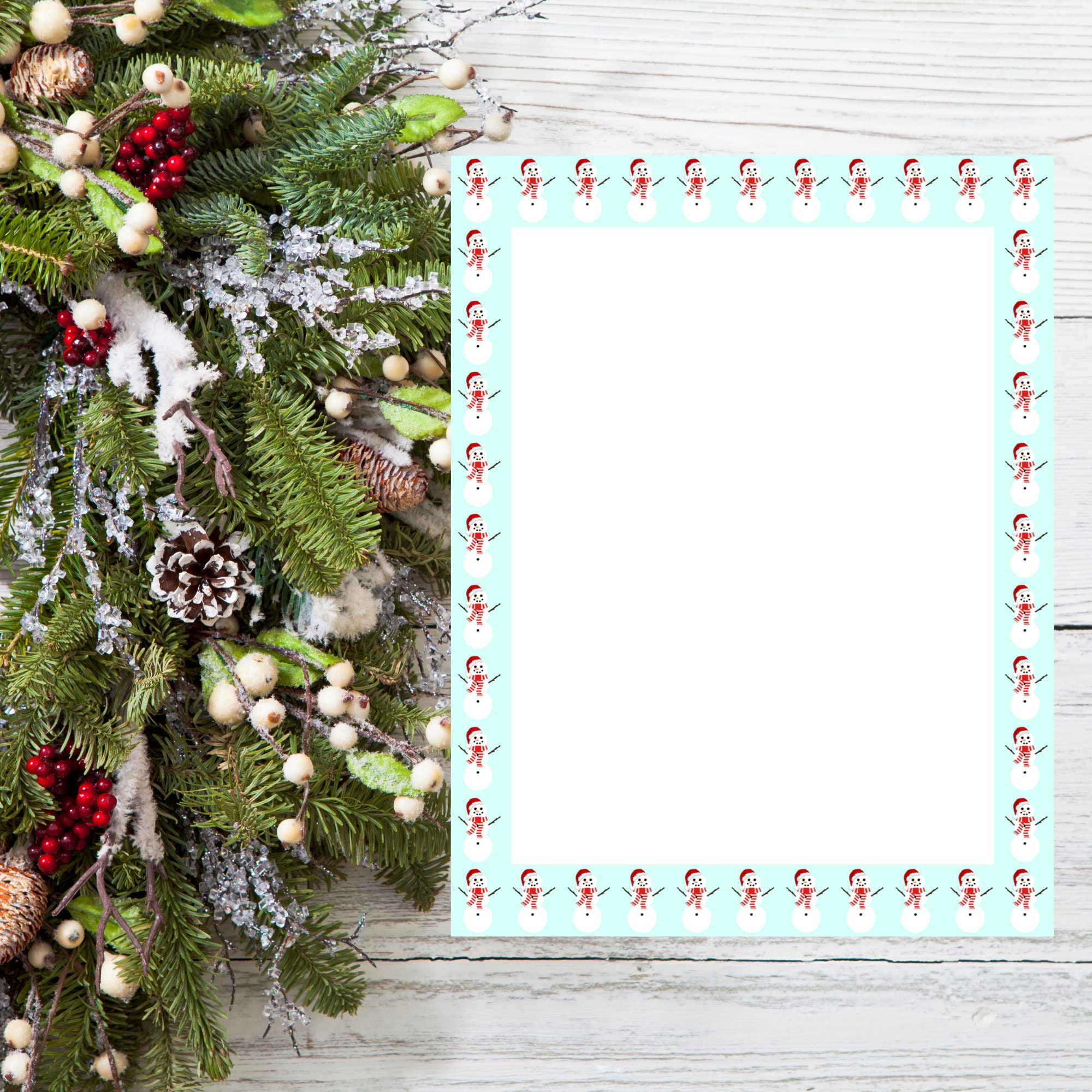 Snowman Stationery & Border Paper Template. Printable US Letter and A4 ...
