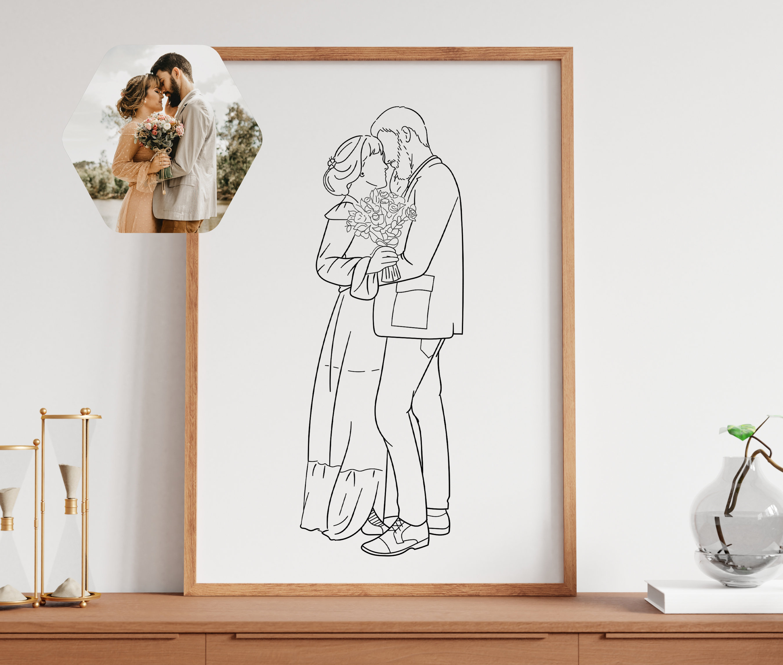 Custom Faceless Line Drawing, Family Photo, Minimalist Couple Drawing ...