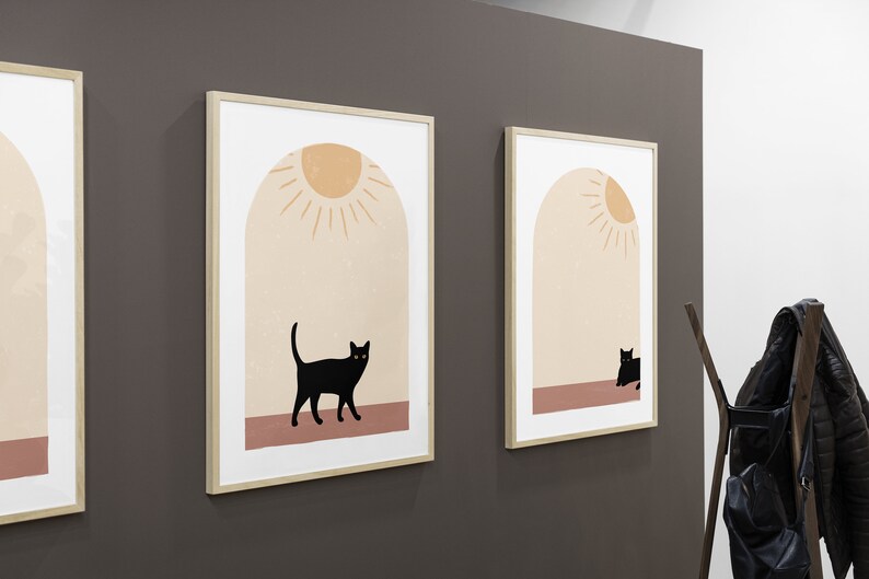Minimalist Black Cat Abstract Boho Cat Print Printable Wall - Etsy