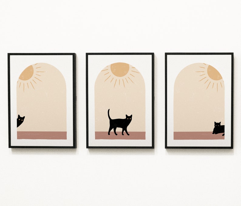 Minimalist Black Cat Abstract Boho Cat Print Printable Wall - Etsy