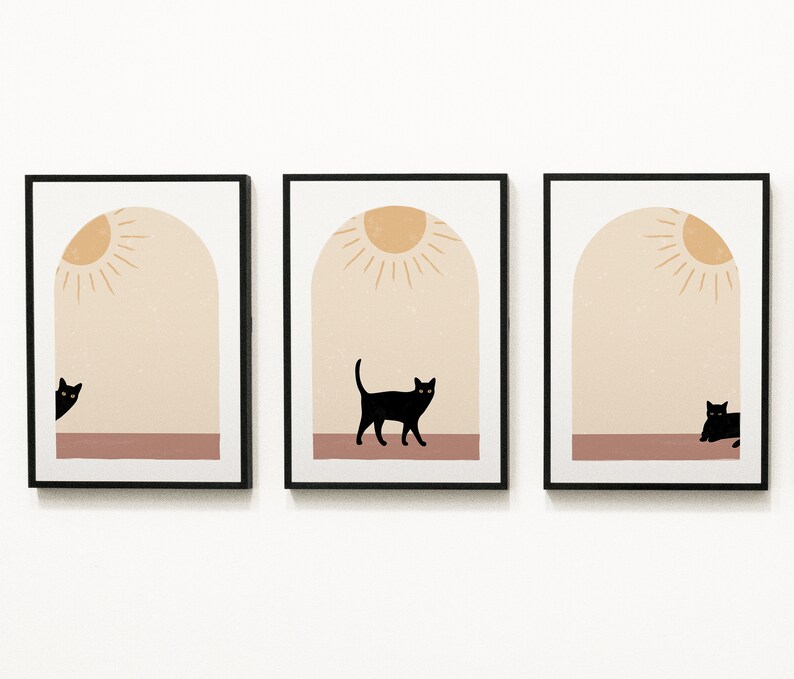 Minimalist Black Cat, Abstract Boho Cat Print, Printable Wall Art ...