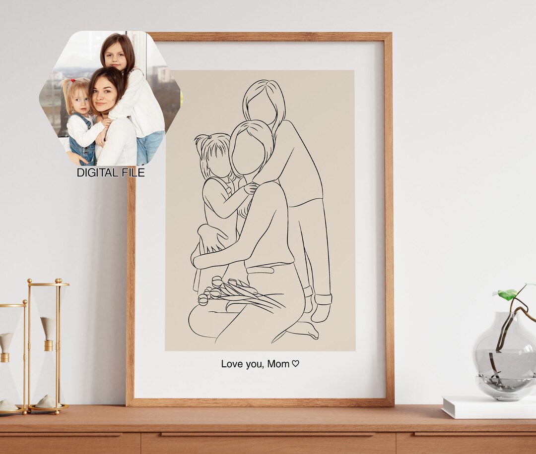 Custom Faceless Line Portrait, Family Drawing From Photo, Minimalist ...