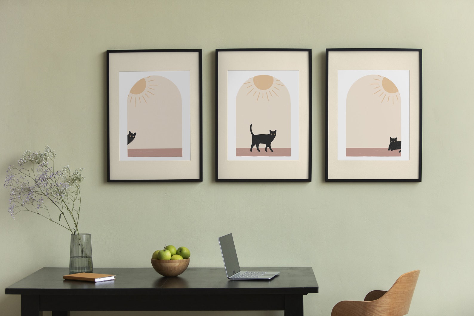 Minimalist Black Cat, Abstract Boho Cat Print, Printable Wall Art ...