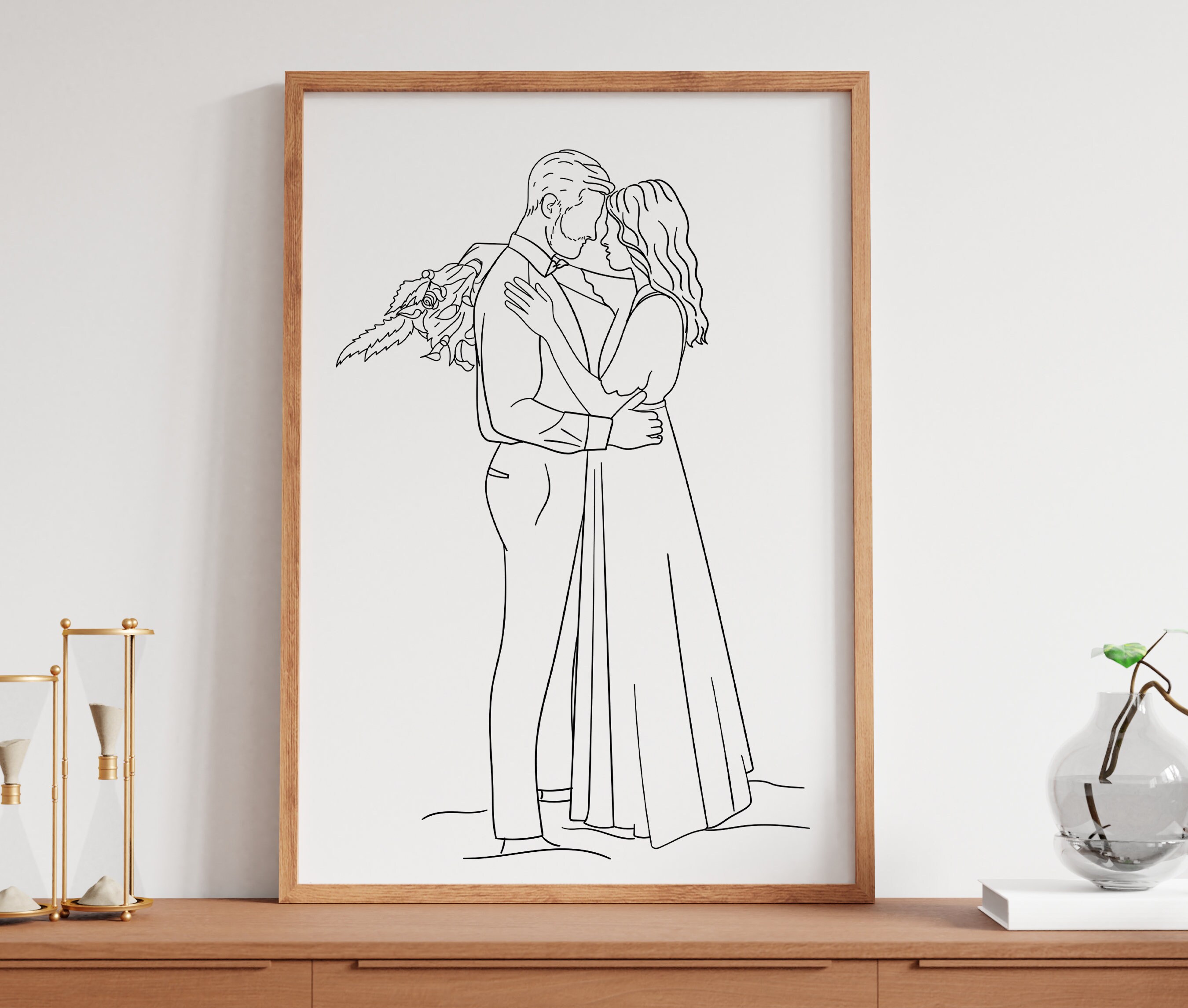 Custom Faceless Line Drawing, Family Photo, Minimalist Couple Drawing ...
