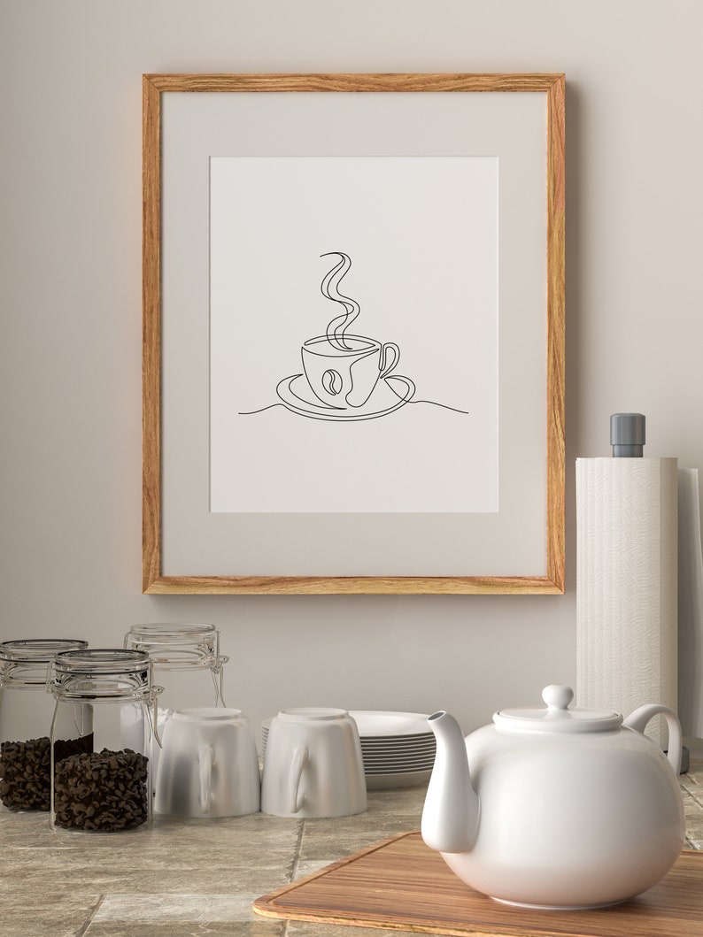 Minimalist Line Drawing Poster, Coffee Print, Coffee Line Art, Modern ...
