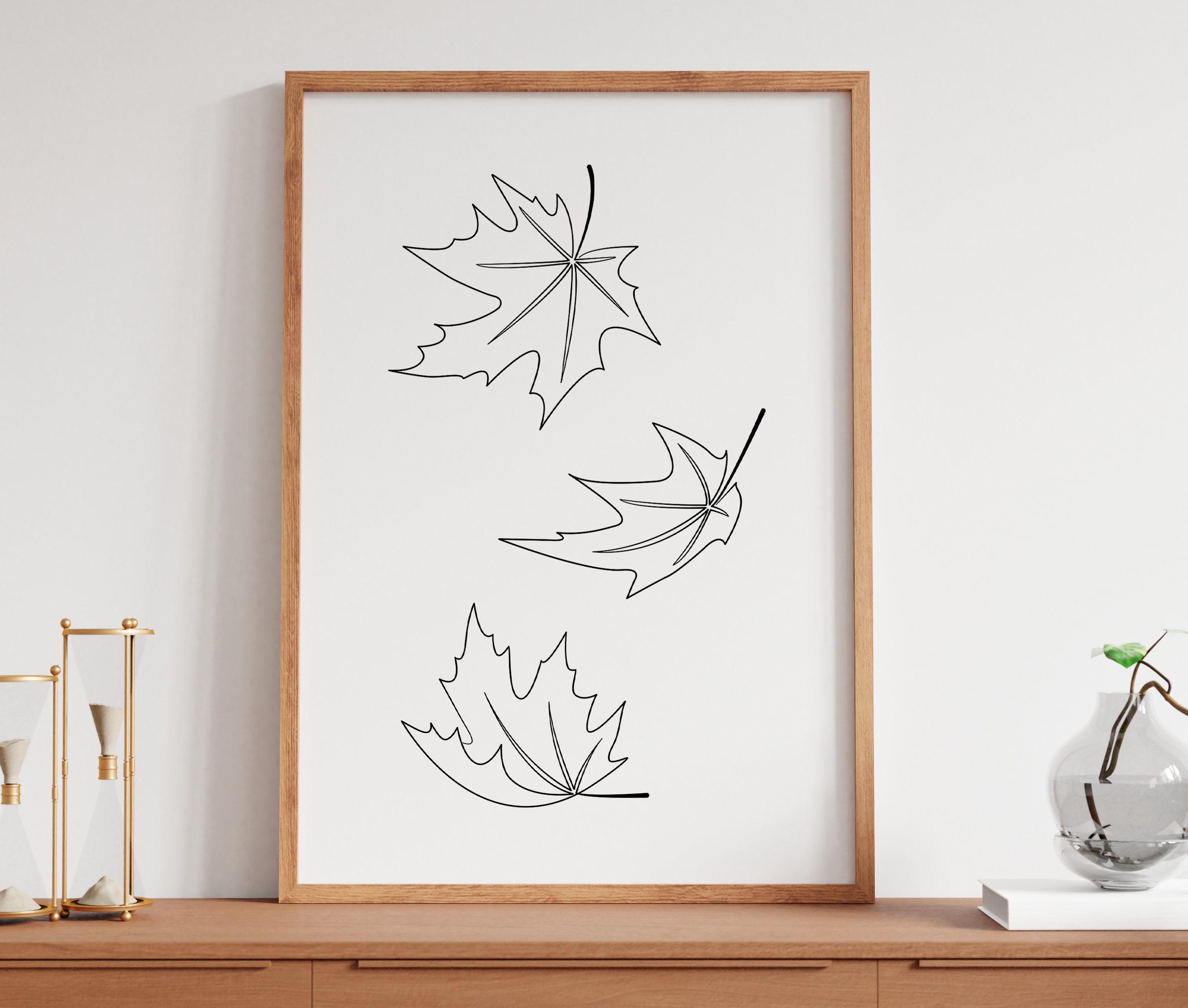 Fall Leaves, Autumn Minimalist Line Drawing Poster, Leaves Print, Fall ...