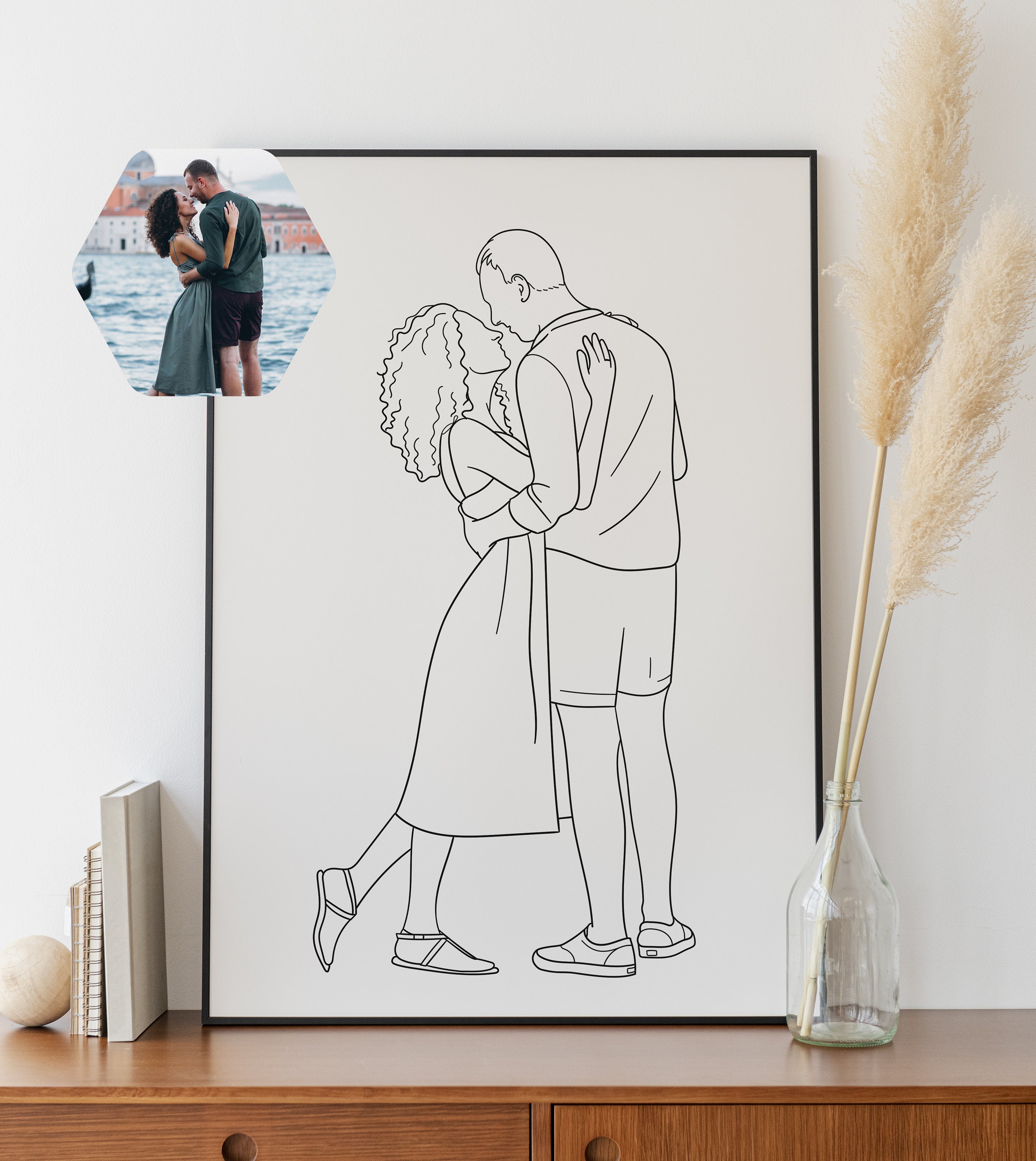 Custom Faceless Line Drawing, Family Photo, Minimalist Couple Drawing ...