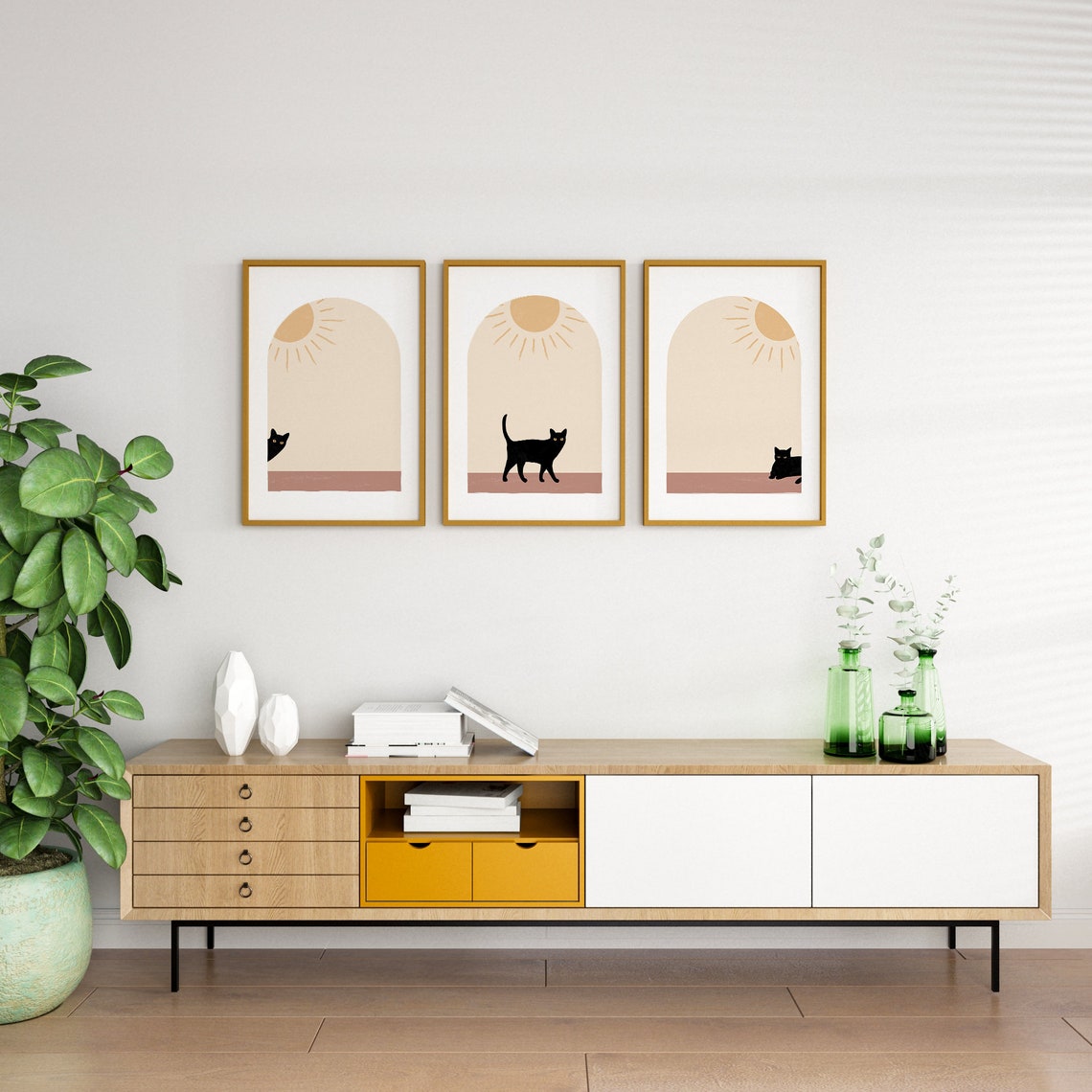 Minimalist Black Cat, Abstract Boho Cat Print, Printable Wall Art ...