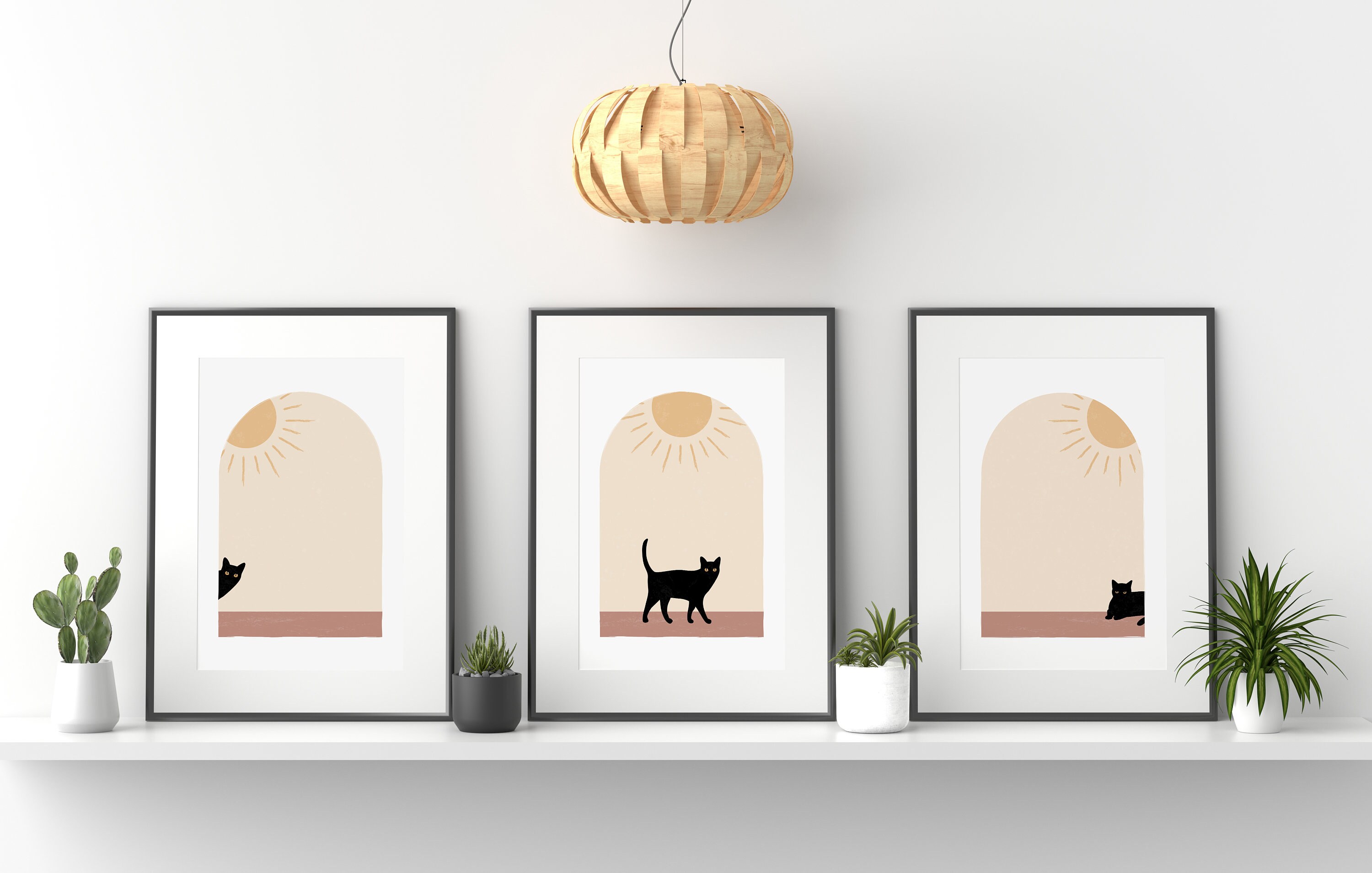Minimalist Black Cat, Abstract Boho Cat Print, Printable Wall Art ...