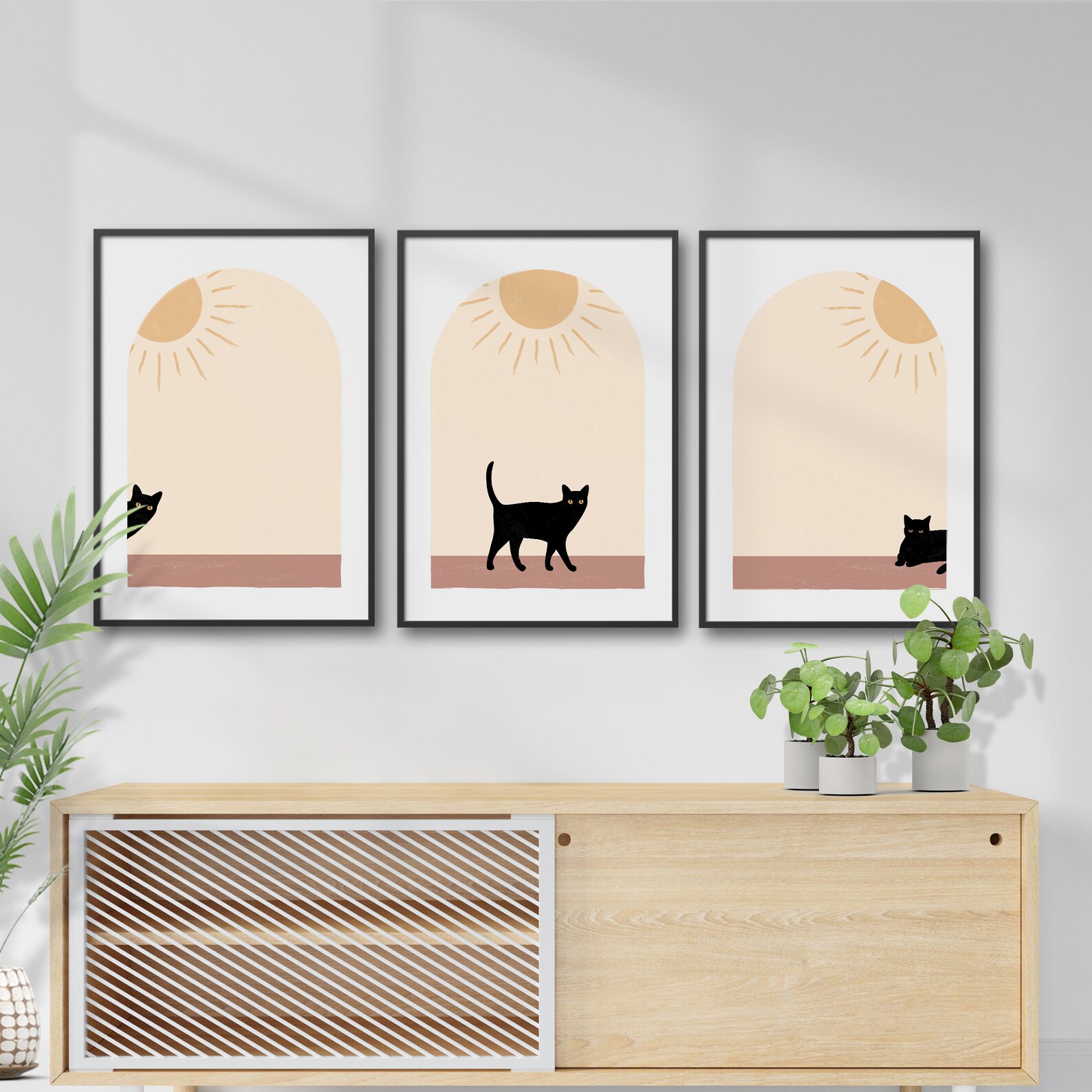 Minimalist Black Cat, Abstract Boho Cat Print, Printable Wall Art ...