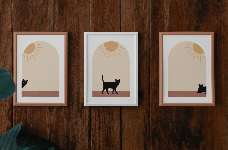 Minimalist Black Cat Abstract Boho Cat Print Printable Wall - Etsy