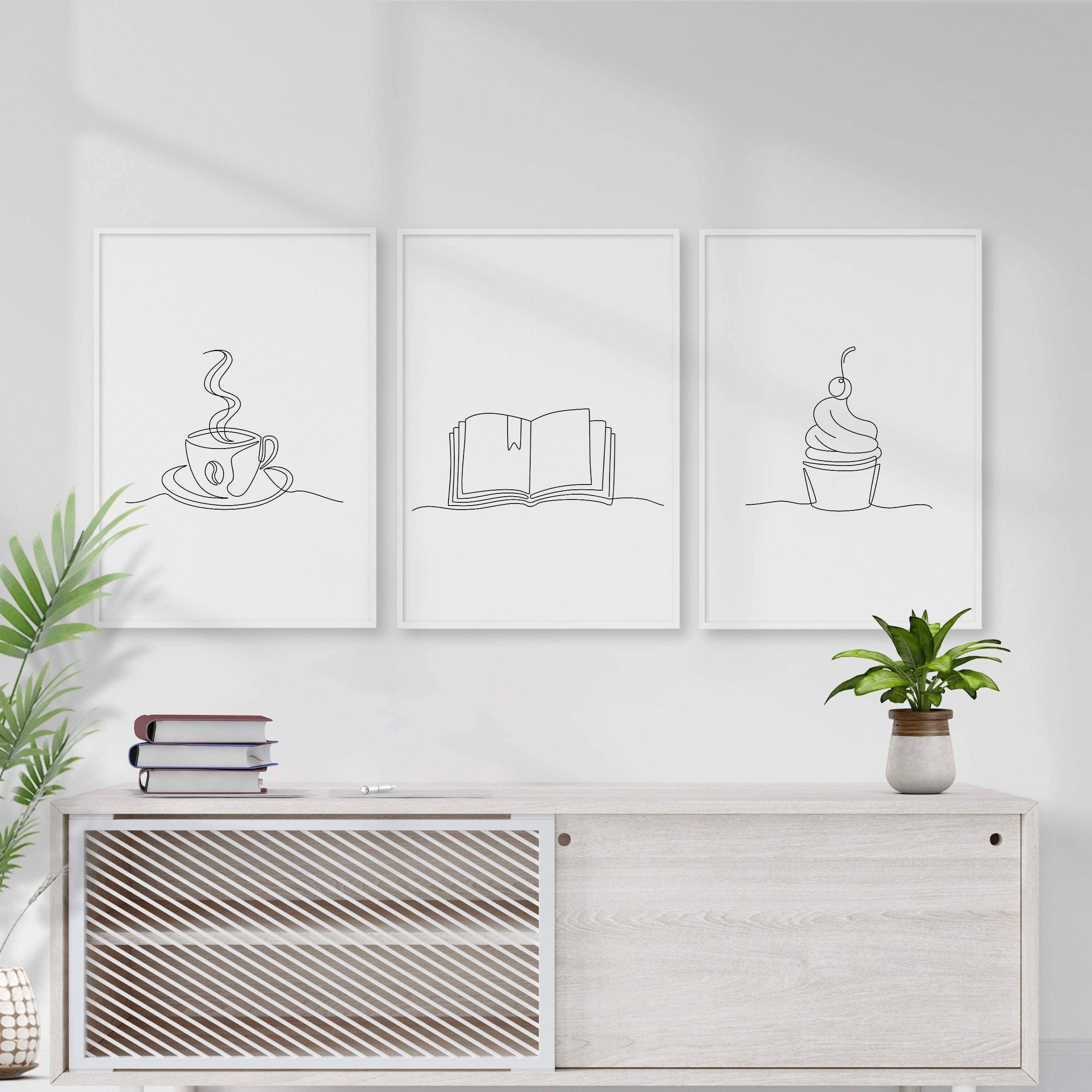 Minimalist Line Drawing Posters, Set of 3 Prints, Book Line Art, Coffee ...